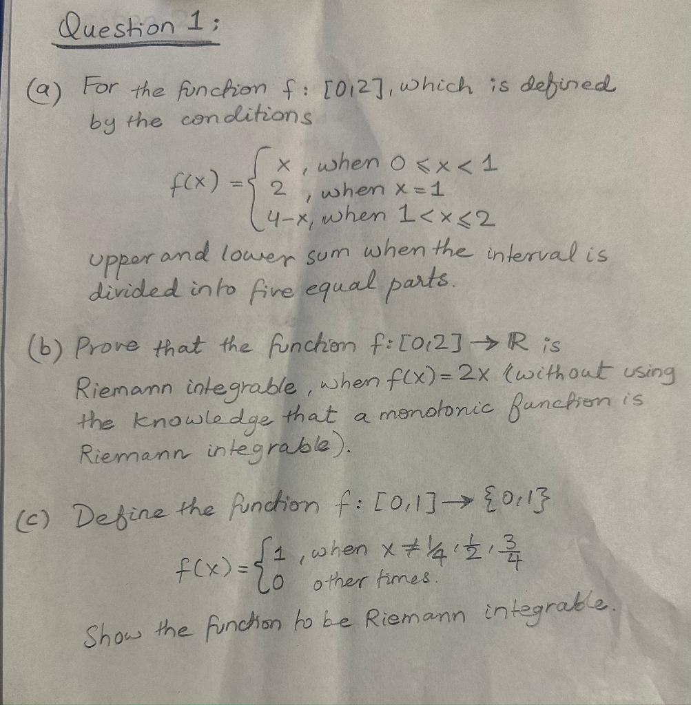 Solved (a) For the function f:[0,2], which is defined by the | Chegg.com