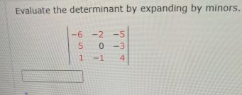 Solved Evaluate the determinant by expanding by minors. | Chegg.com