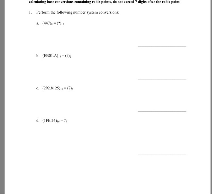 Solved calculating base conversions containing radix points, | Chegg.com