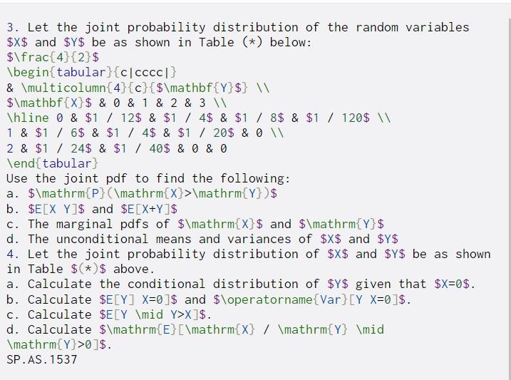 Solved 3. Let the joint probability distribution of the | Chegg.com