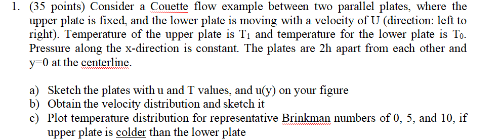 Solved 1. (35 points) Consider a Couette flow example | Chegg.com