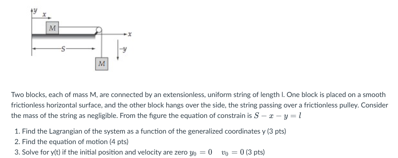 Solved Two blocks, each of mass M, are connected by an | Chegg.com