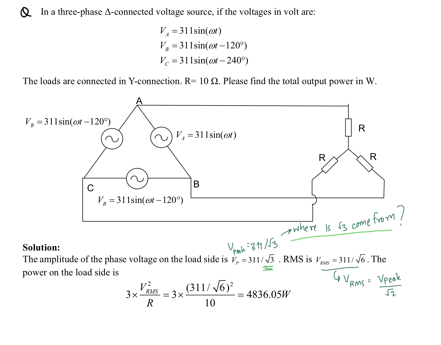 Solved Q In a three-phase Δ-connected voltage source, if the | Chegg.com
