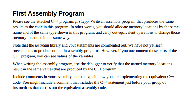 Solved First Assembly Program Please see the attached C++ | Chegg.com