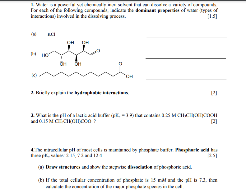 Solved 1. Water is a powerful yet chemically inert solvent | Chegg.com