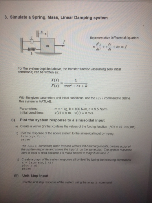 Solved 3. Simulate a Spring, Mass, Linear Damping system | Chegg.com