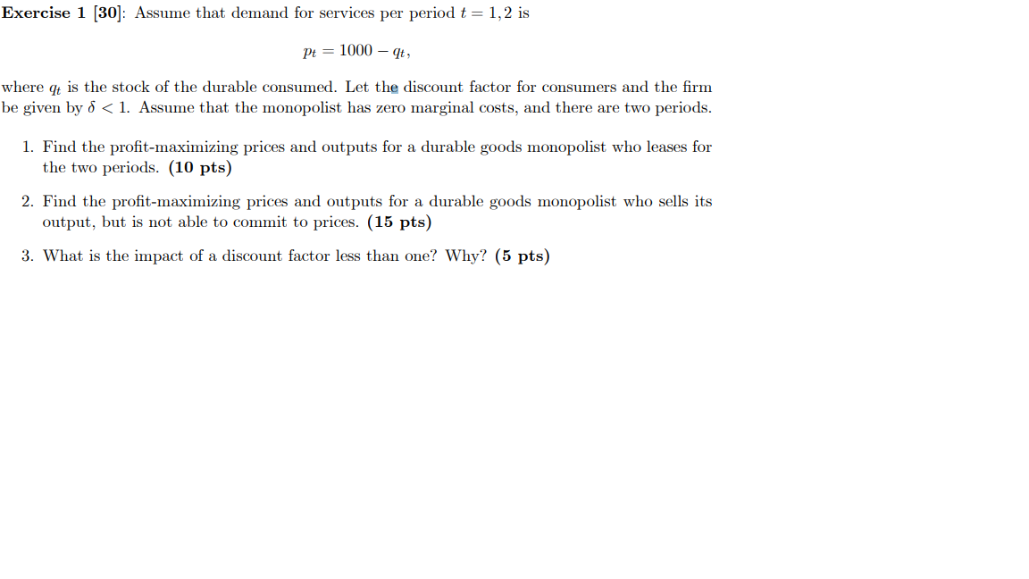 Solved Exercise 1[30] : Assume that demand for services per | Chegg.com
