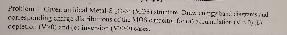 Solved Problem 1. Given an ideal Metal-Si20-Si (MOS) | Chegg.com
