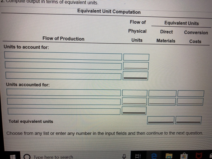 Solved 2 Compute 8utput in terms of equivalent units | Chegg.com