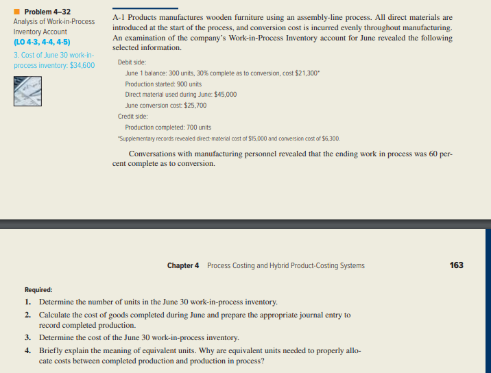 Solved Problem 4-32 Analysis of Work-in-Process Inventory | Chegg.com