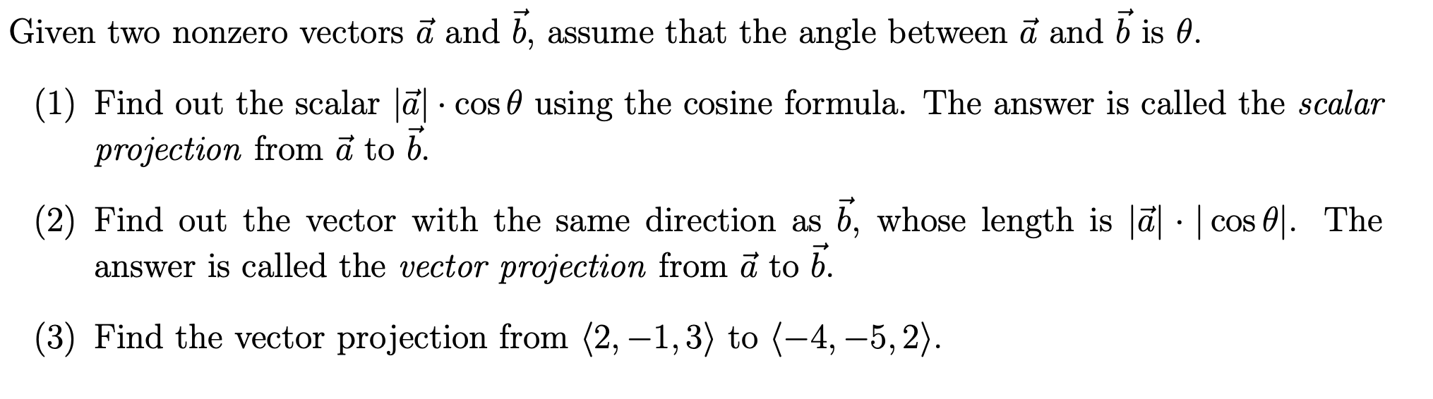 Solved Given two nonzero vectors a and b, assume that the | Chegg.com