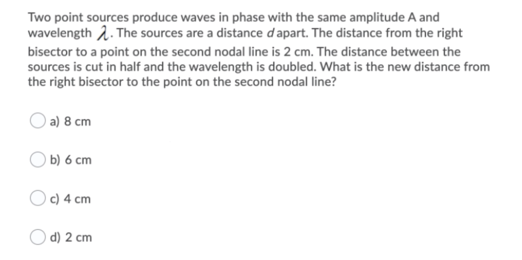 Solved Two point sources produce waves in phase with the | Chegg.com