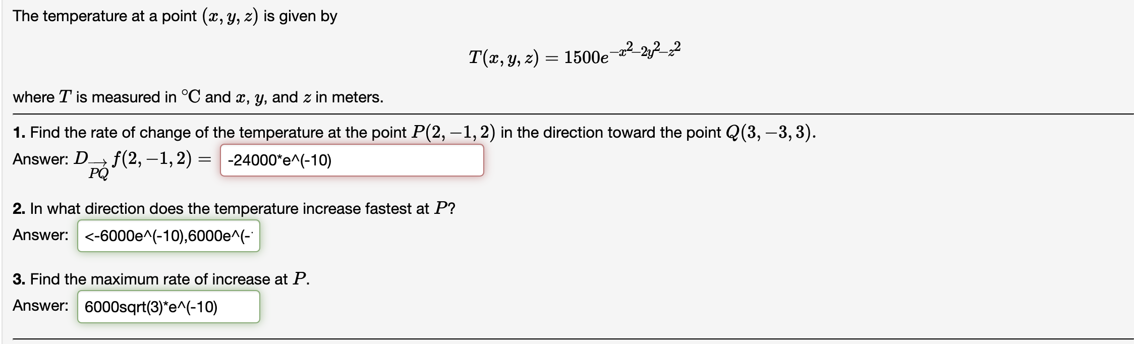 Solved The temperature at a point (x,y,z) ﻿is given | Chegg.com