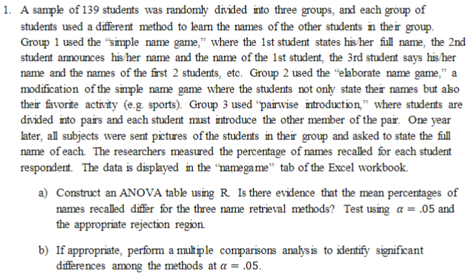 Solved A sample of 139 ﻿students was randomly divided into | Chegg.com