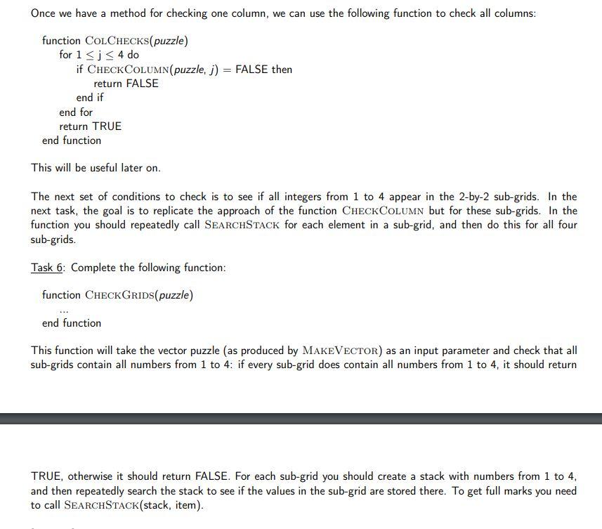 Solved Once we have a method for checking one column, we can | Chegg.com