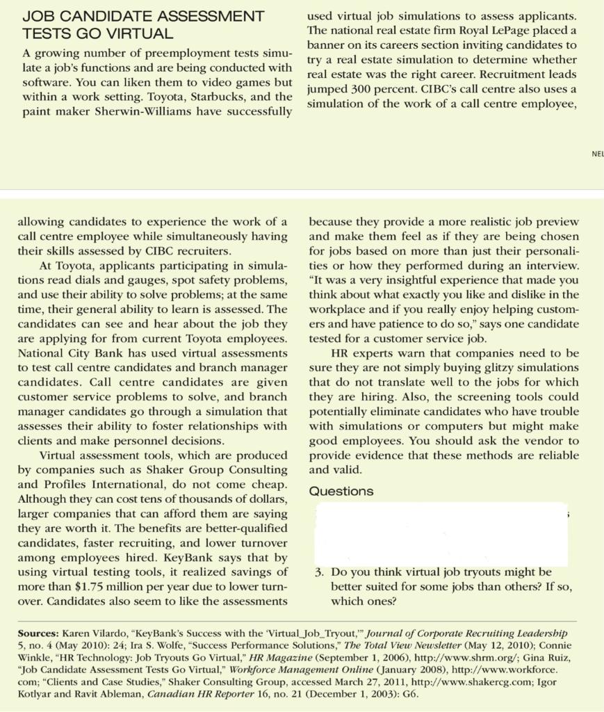 Solved JOB CANDIDATE ASSESSMENT used virtual job simulations | Chegg.com