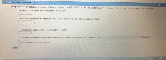 Solved The position of an object as a function of time is | Chegg.com