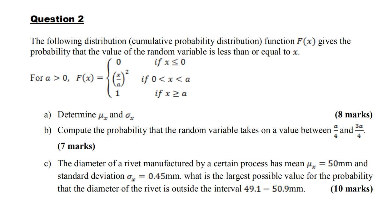 Solved Question 2 0 The following distribution (cumulative | Chegg.com