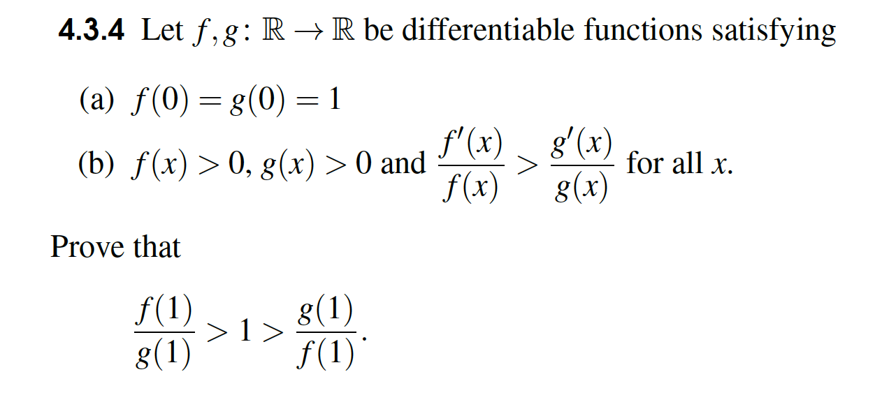 Solved 4.3.4 Let f,g: R + R be differentiable functions | Chegg.com