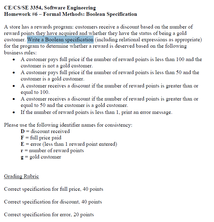 Solved CE/CS/SE 3354, Software Engineering Homework #6 - | Chegg.com