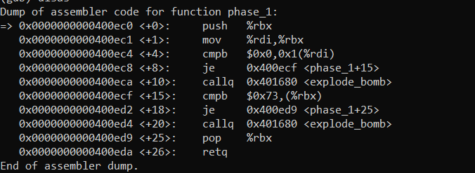 Dump Of Assembler Code For Function Phase1 