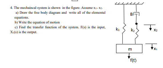 Solved 4. The mechaincal system is shown in the figure. | Chegg.com