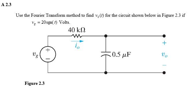 [Solved]: Use the Fourier Transform method to find v0(t) f