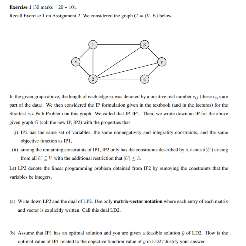 Exercise 1 (30 marks = 20 + 10). Recall Exercise 1 on | Chegg.com