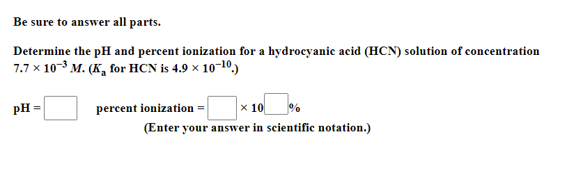 Solved Be sure to answer all parts. Determine the pH and | Chegg.com