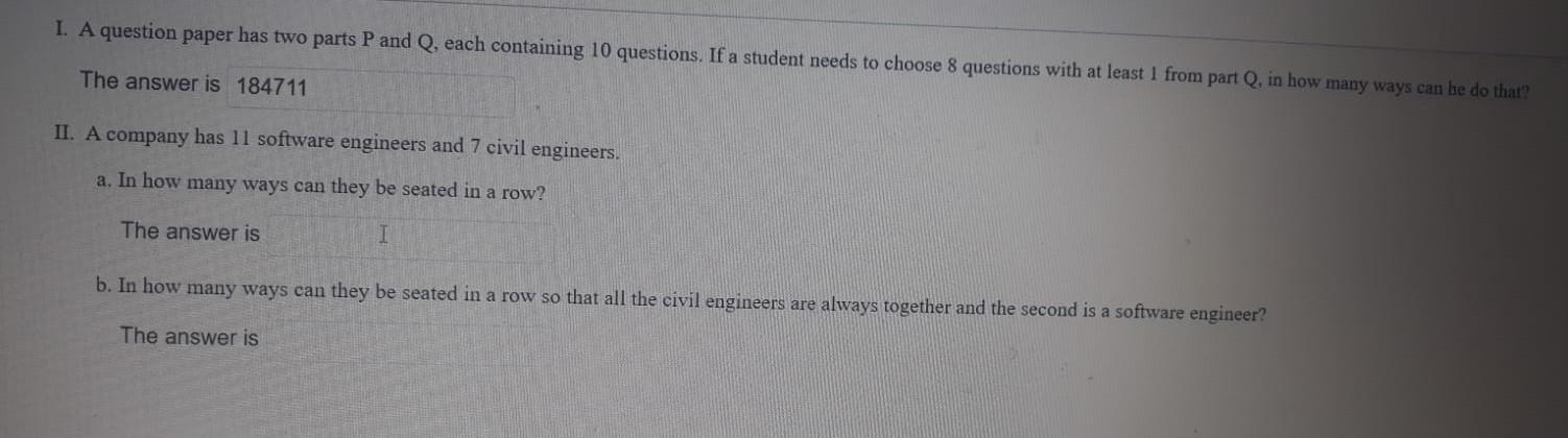 Solved I. A question paper has two parts P and Q, each | Chegg.com