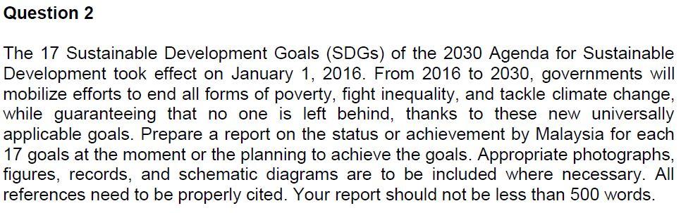 Solved Question 2 The 17 Sustainable Development Goals | Chegg.com