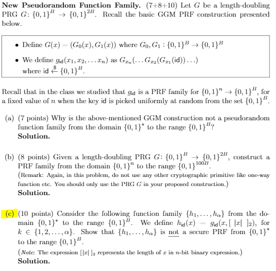New Pseudorandom Function Family. (7+8+10) Let G be a | Chegg.com