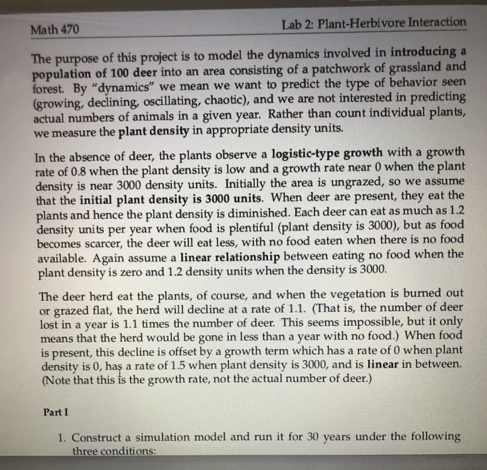 Lab 2: Plant-Herbivore Interaction Math 470 The | Chegg.com