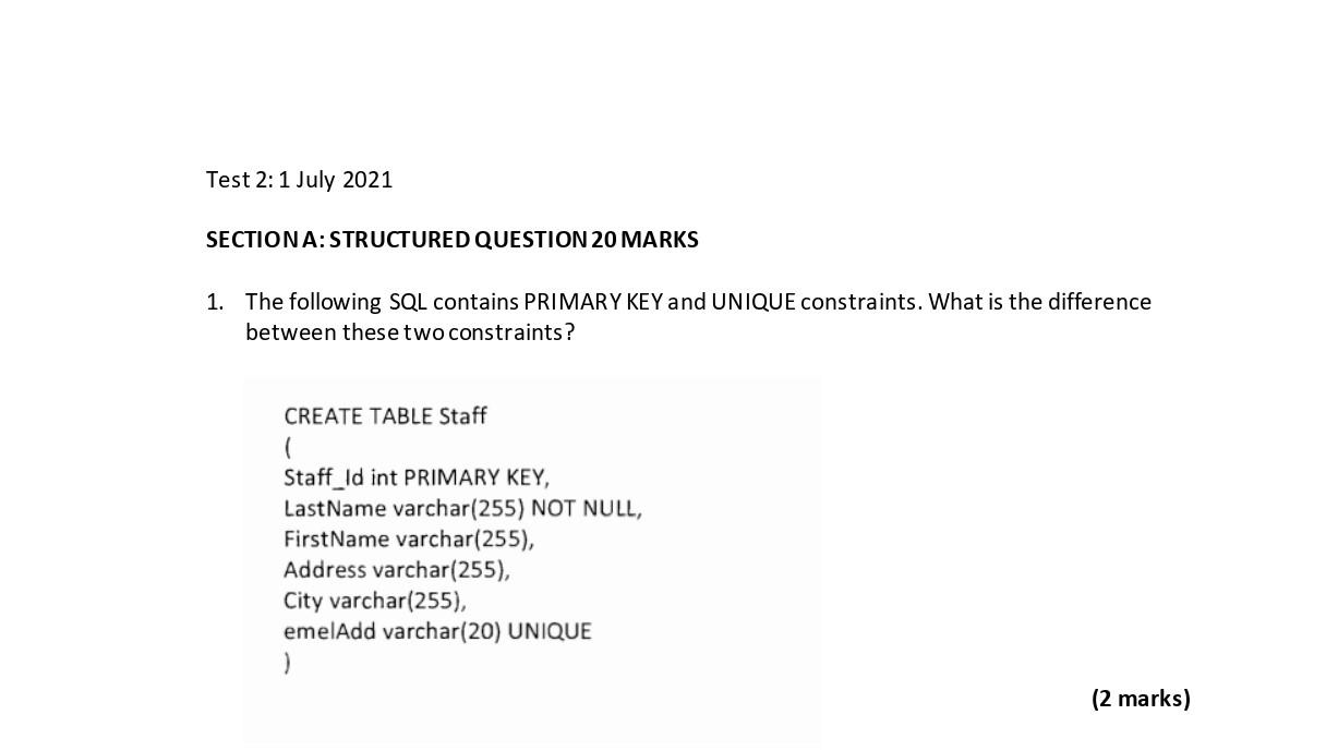 Solved Test 2: 1 July 2021 SECTIONA: STRUCTURED QUESTION 20 | Chegg.com