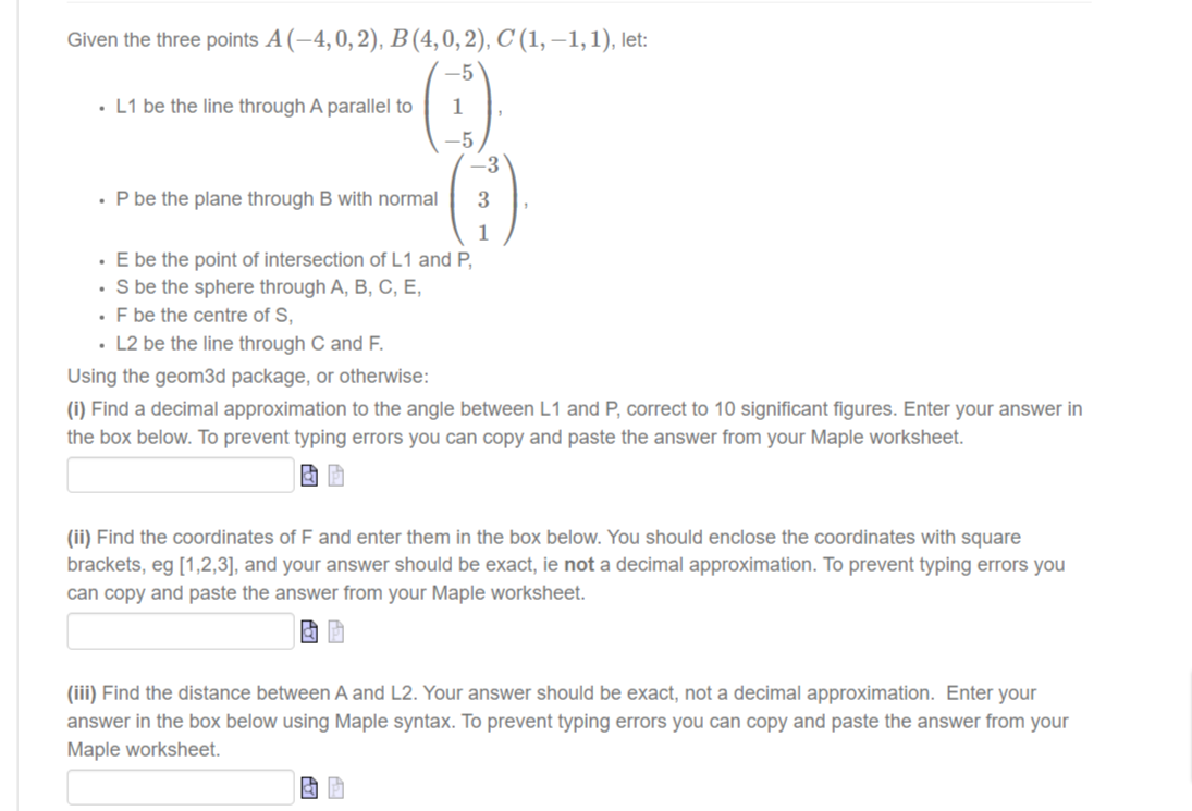 Solved Given the three points A(-4,0,2),B(4,0,2),C(1,-1,1), | Chegg.com