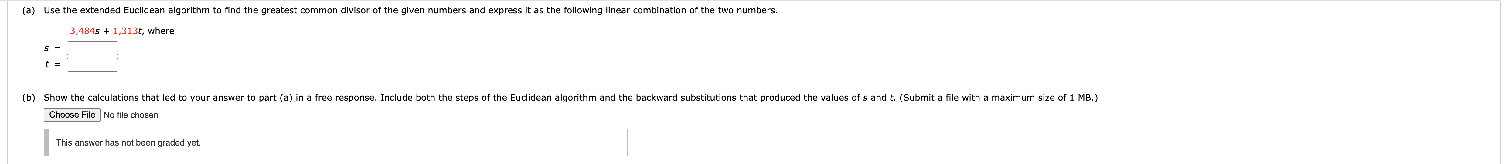 Solved A Use The Extended Euclidean Algorithm To Find The 0934