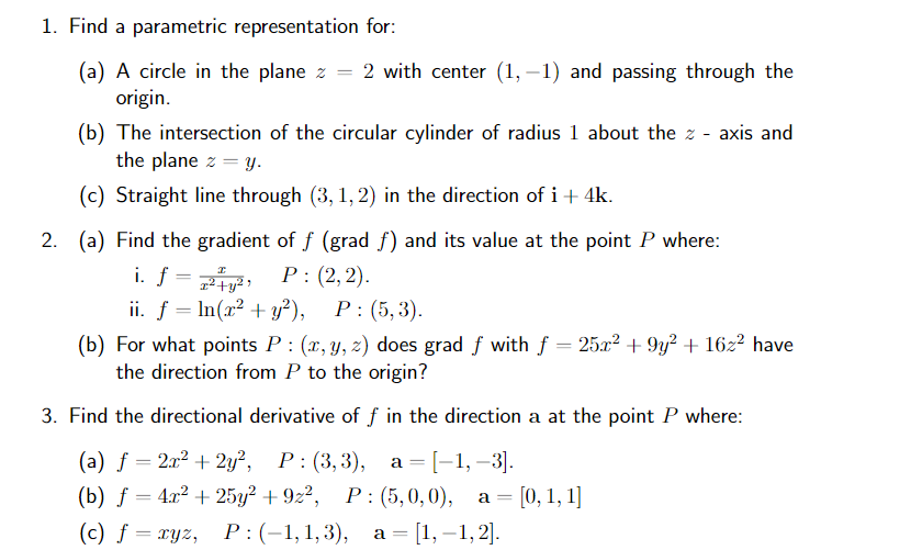Solved 1. Find a parametric representation for: (a) A circle | Chegg.com