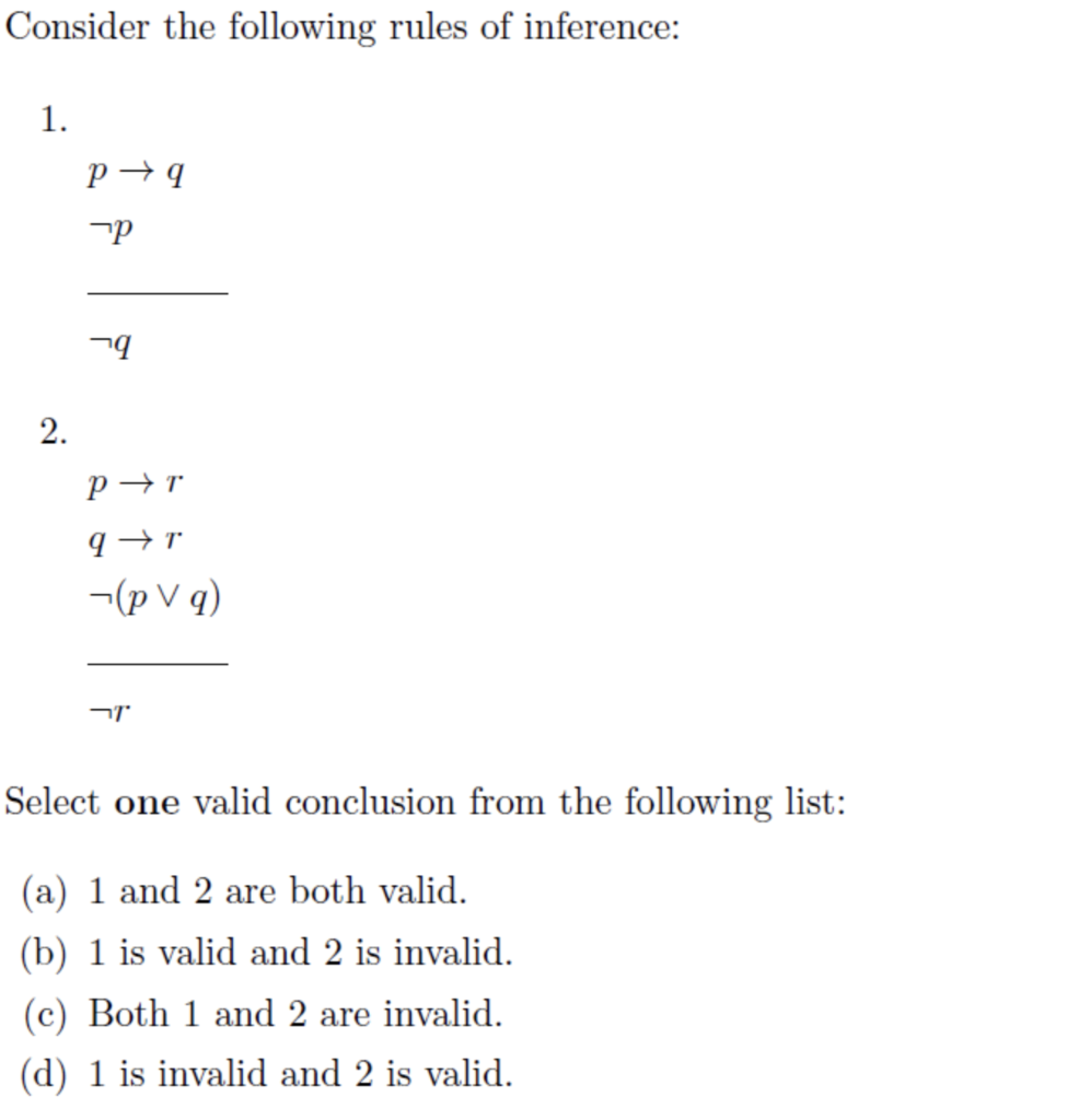 Solved Consider the following rules of inference: 1. p +9 тр | Chegg.com
