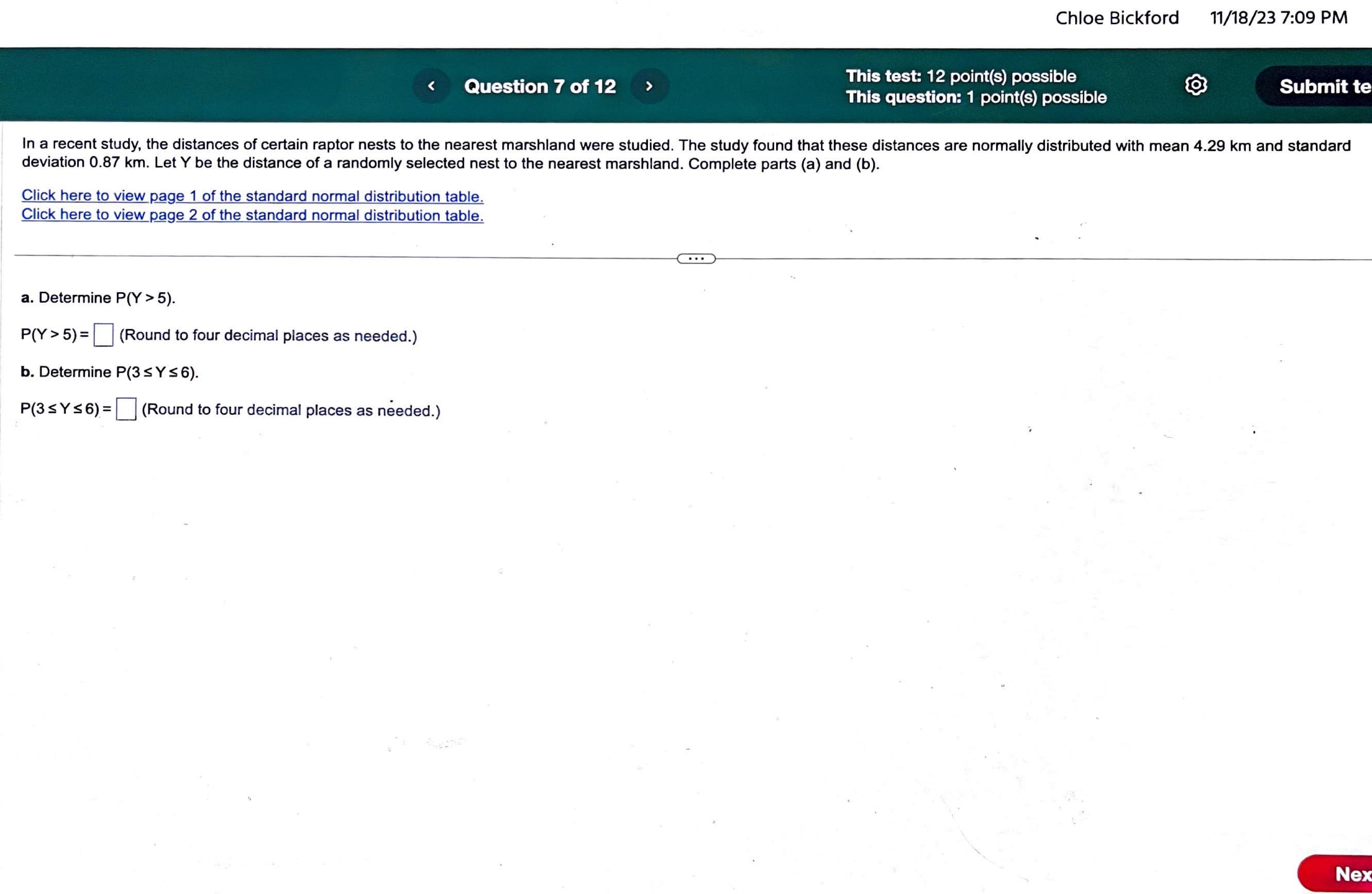 Solved deviation 0.87 km. Let Y be the distance of a | Chegg.com