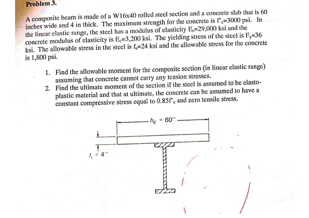 Problem 3. A composite beam is made of a W16x40 | Chegg.com