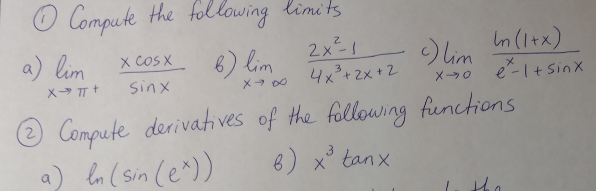 Solved c) lim X COSX sinx 6) lim ex-lt sinx Xyo x x ② | Chegg.com