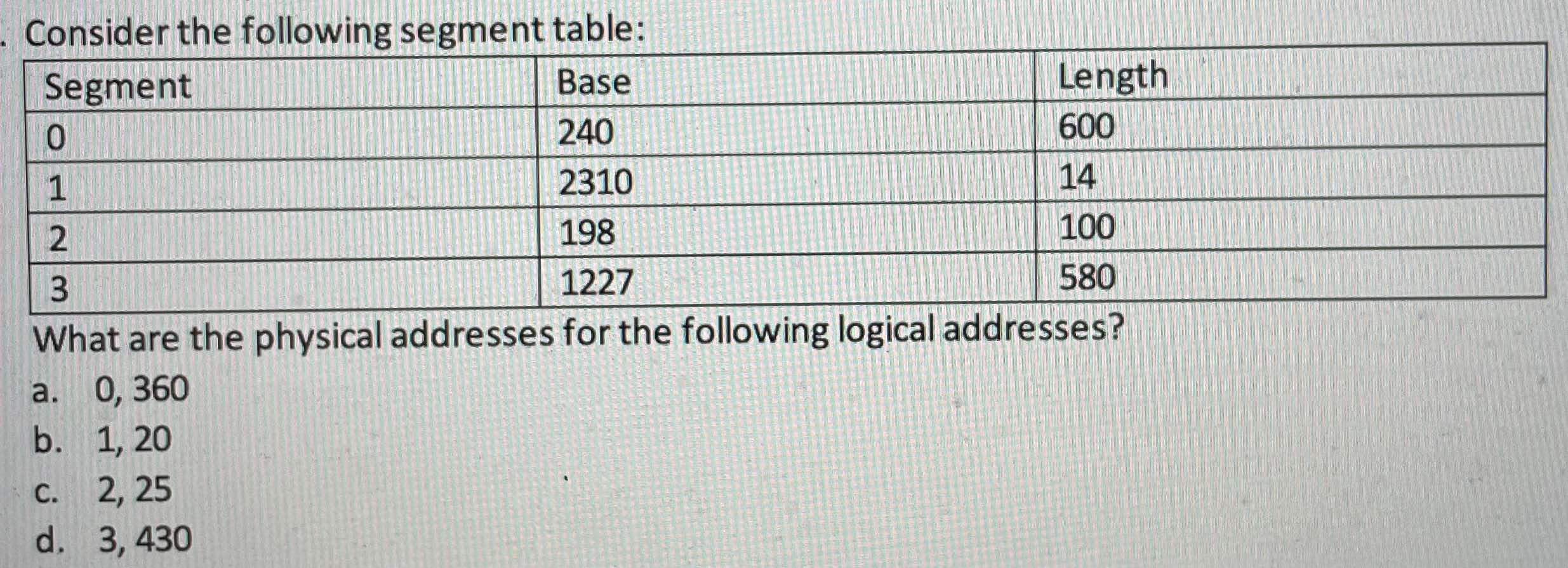 Solved Consider the following segment table:What are the | Chegg.com
