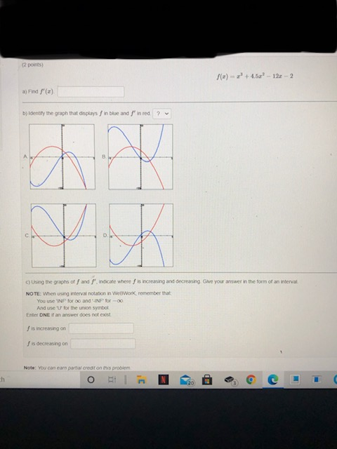Solved (2 points) (2) + 4.527 - 122 - 2 a) Find /' (2) b) | Chegg.com
