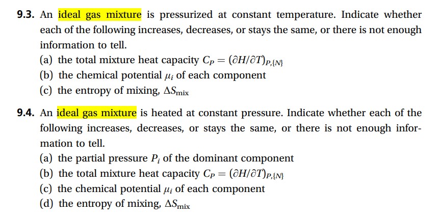9.3. An ideal gas mixture is pressurized at constant | Chegg.com