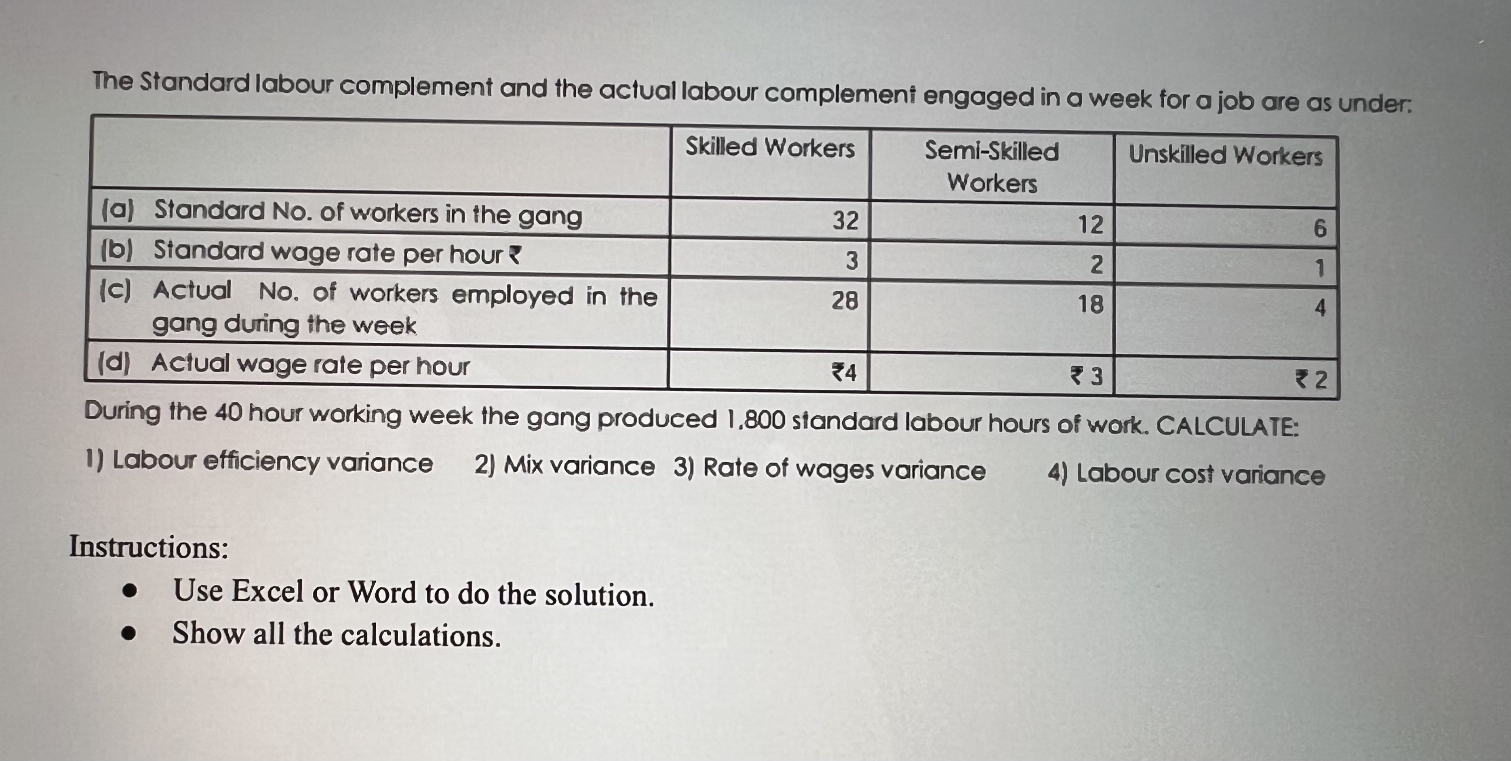 Solved The Standard labour complement and the actual labour | Chegg.com