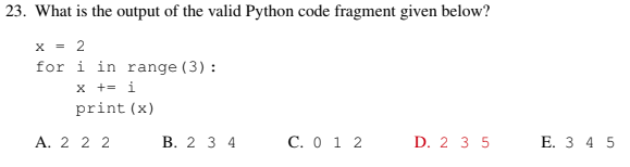 Solved 23. What is the output of the valid Python code | Chegg.com