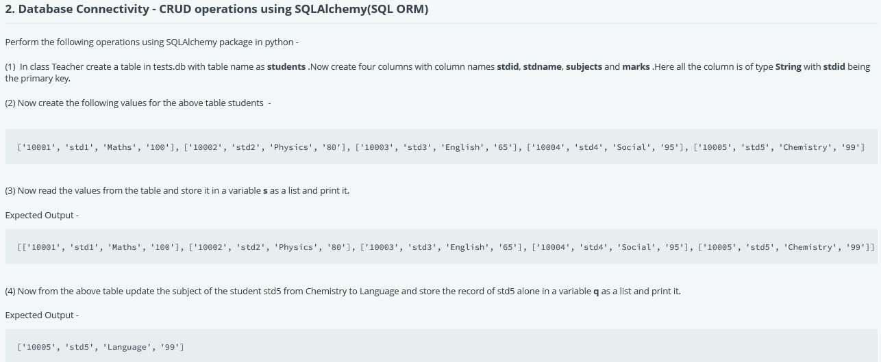 Solved 2. Database Connectivity - CRUD operations using | Chegg.com