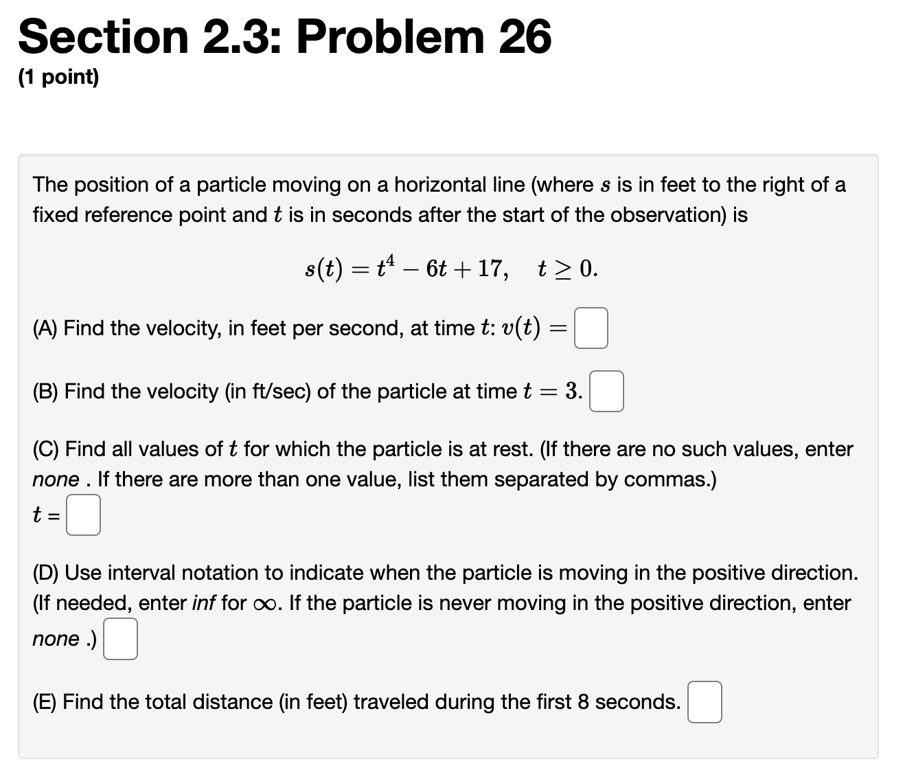 Solved Section 2.3: Problem 26 (1 point) The position of a | Chegg.com