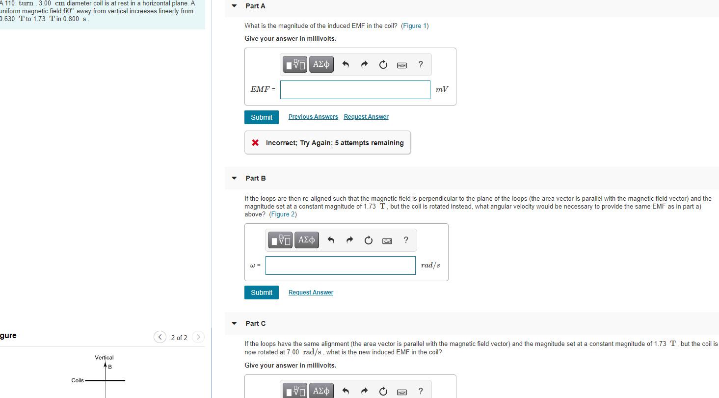 Solved A 110 turnturn , 3.00 cmcm diameter coil is at rest | Chegg.com