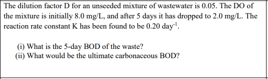 Solved The dilution factor D for an unseeded mixture of | Chegg.com